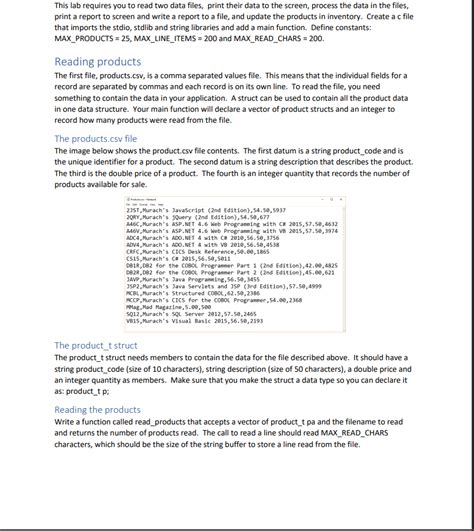 Solved This Lab Requires You To Read Two Data Files Print Chegg