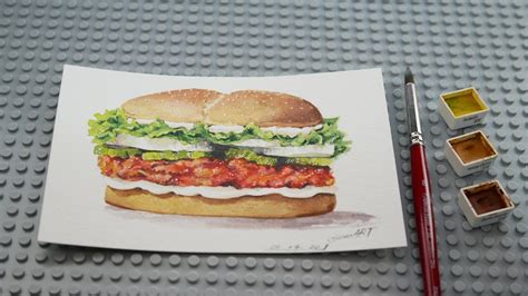 햄버거 수채화 그려버리기 Youtube