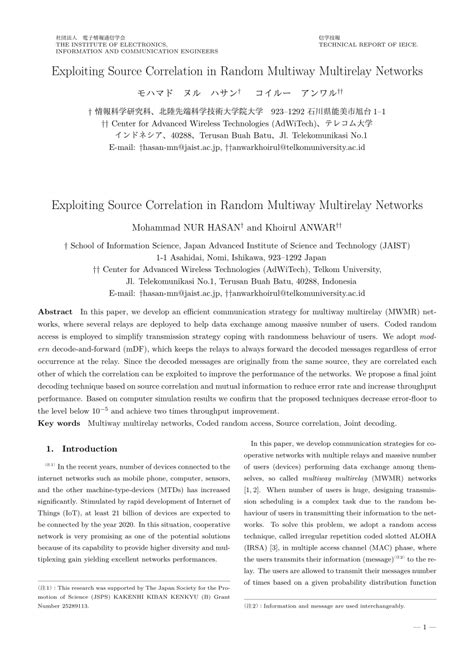 Pdf Exploiting Source Correlation In Random Multiway Multirelay Networks