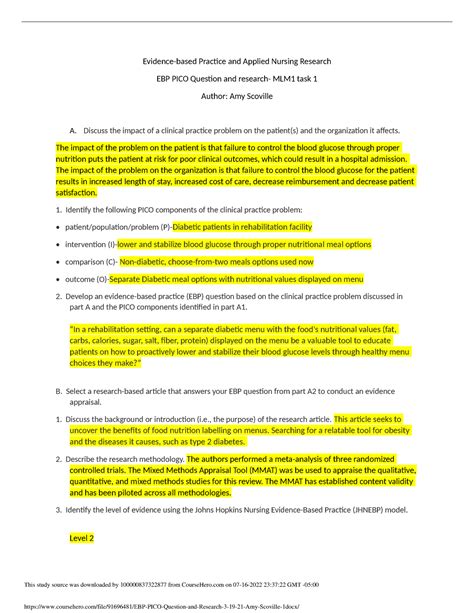 Ebp Pico Question And Research 3 19 21 Amy Scoville 1 Evidence Based