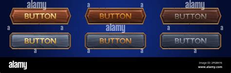 Medieval Ui Game Wooden Button With Metal Frame Sprite For Animation