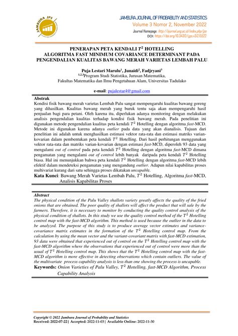 Pdf Penerapan Peta Kendali T2 Hotelling Algoritma Fast Minimum
