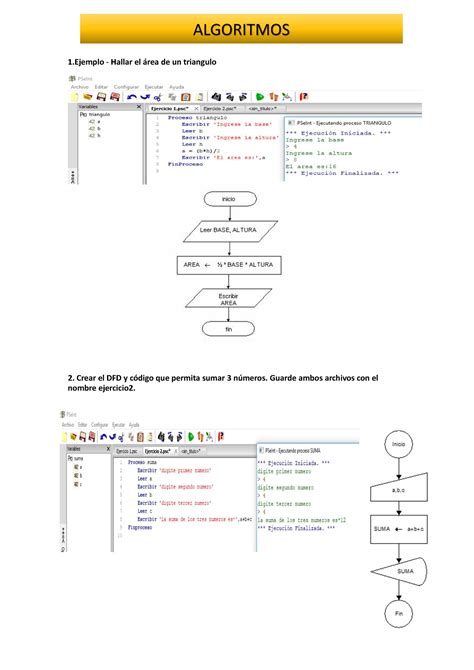 Ejemplos Algoritmos Algoritmos 1 Hallar El área De Un Triangulo Crear El Dfd Y Código Que