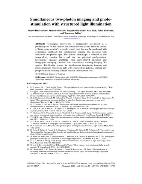 Pdf Simultaneous Two Photon Imaging And Photo Stimulation With
