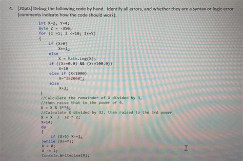 Solved 4 20pts Debug The Following Code By Hand Identify