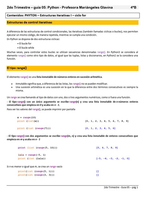 05 Python Ciclo For Pdf Python Lenguaje De Programación