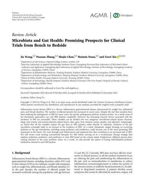 PDF Microbiota And Gut Health Promising Prospects For Clinical Trials From Bench To Bedside