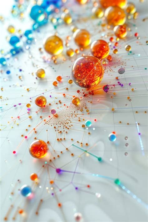 Colorful Molecular Structures With Bright Orange And Blue Spheres