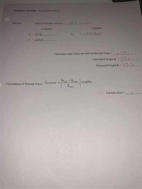 Solved PHYSICS LAB Projectile Motion Calculate The Chegg