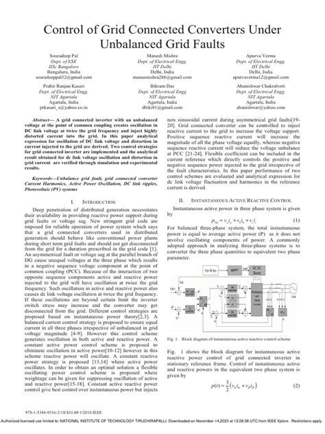 Control Of Grid Connected Converters Under Unbalanced Grid Faults Pdf Power Inverter Power