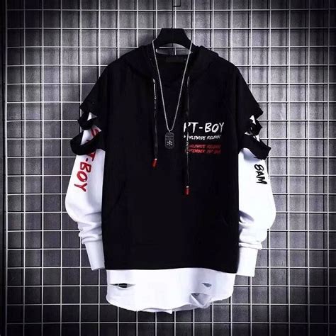 Men Autumn Emo Gothic Alt Black Japanese Streetwear Hoodie Sweatshirt