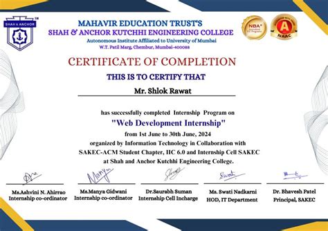 Shlok Rawat On Linkedin Webdevelopment Teamwork Internship Sakec