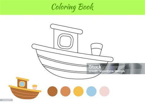 어린이를위한 색칠 공부 보트 유치원 년 어린이와 유아를위한 교육 활동 페이지 인쇄 가능한 워크시트입니다 만화 다채로운 벡터 일러스트레이션 0명에 대한 스톡 벡터 아트 및