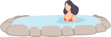 야외 열 봄 소녀 흰색 배경에 목욕 욕조 벡터 일러스트 레이 션에에서 뜨거운 물에 휴식을 즐기는 젊은 갈색 머리 여자 기포에 대한 스톡 벡터 아트 및 기타 이미지 Istock