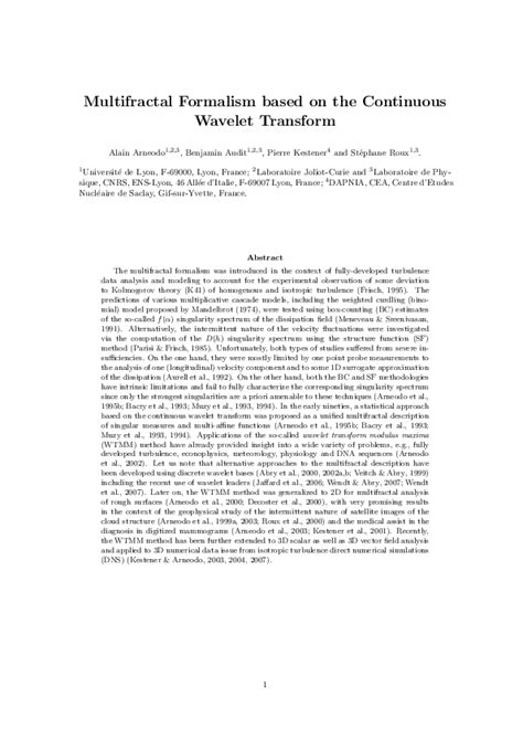 Pdf Multifractal Formalism Based On The Continuous Wavelet Transform