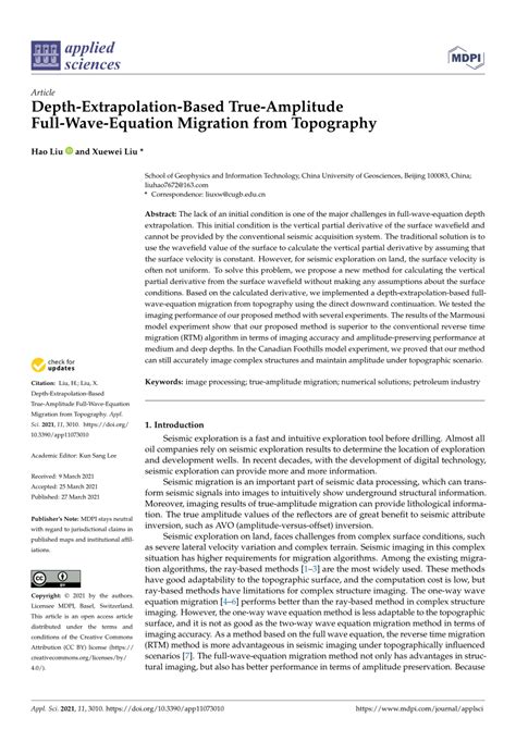 Pdf Depth Extrapolation Based True Amplitude Full Wave Equation