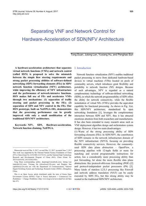 Pdf Separating Vnf And Network Control For Hardware Acceleration Of Sdnnfv Architecture