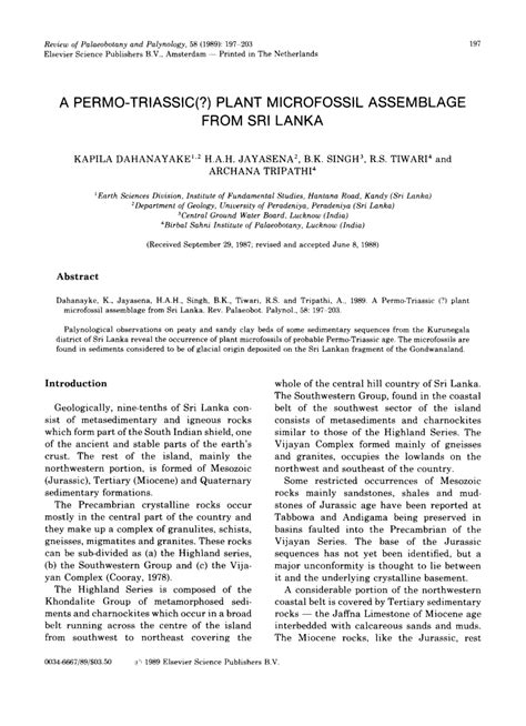 Pdf A Permo Triassic Plant Microfossil Assemblage From Sri Lanka