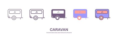 Rv 자동차 로고 아이콘이 설정되었습니다 캐러밴 아이콘 벡터 그림입니다 Rv 자동차 로고 벡터 아이콘의 개요 집합은 흰색 배경에