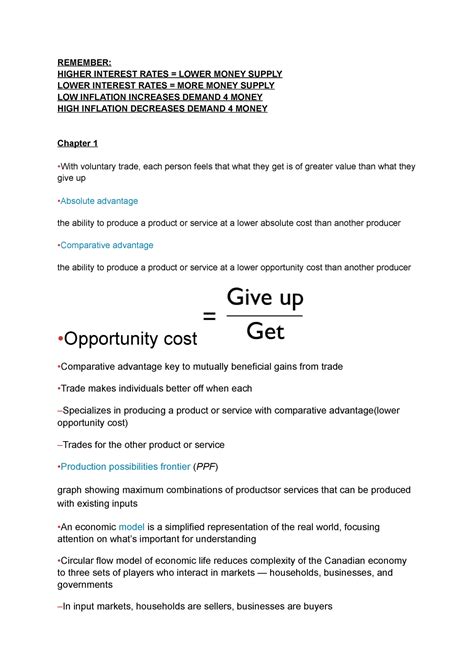 ECON Final EXAM Notes REMEMBER HIGHER INTEREST RATES LOWER MONEY SUPPLY LOWER INTEREST