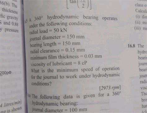 5 A 360 Hydrodynamic Bearing Operates Under The Following Conditions Radial Load 50 Kn Journal