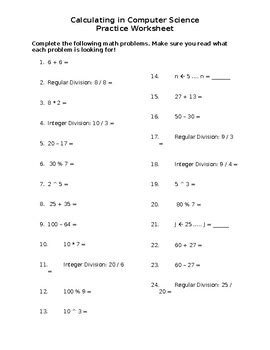 Calculating In Computer Science Independent Worksheet TPT