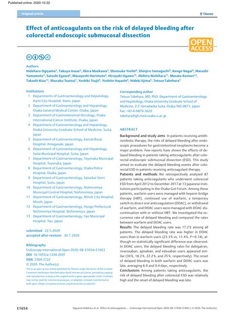 Pdf Effect Of Anticoagulants On The Risk Of Delayed Bleeding After