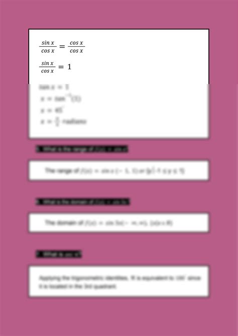 SOLUTION Precalculus Functionality Assessment Range Domain Radian