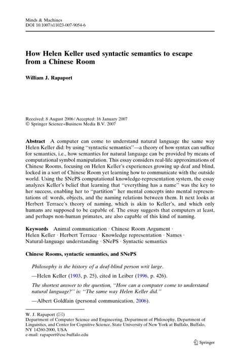 Pdf How Helen Keller Used Syntactic Semantics To Escape From A