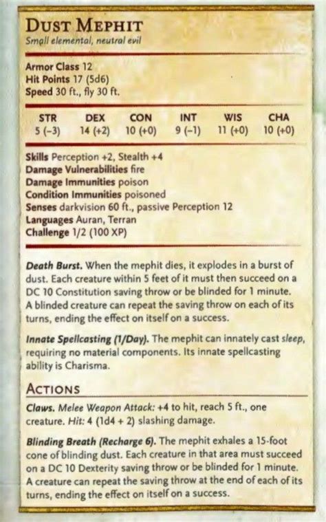 Dust Mephit Dnd Dnd Monsters Vulnerability