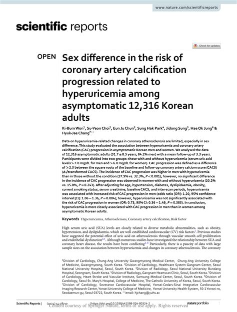 Pdf Sex Difference In The Risk Of Coronary Artery Calcification Progression Related To
