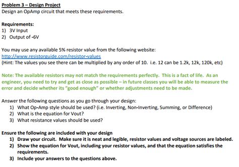 Solved Problem 3 Design Project Design An OpAmp Circuit That Chegg Com