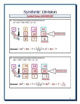 Synthetic Division Notes Examples Handout And Assignments TPT