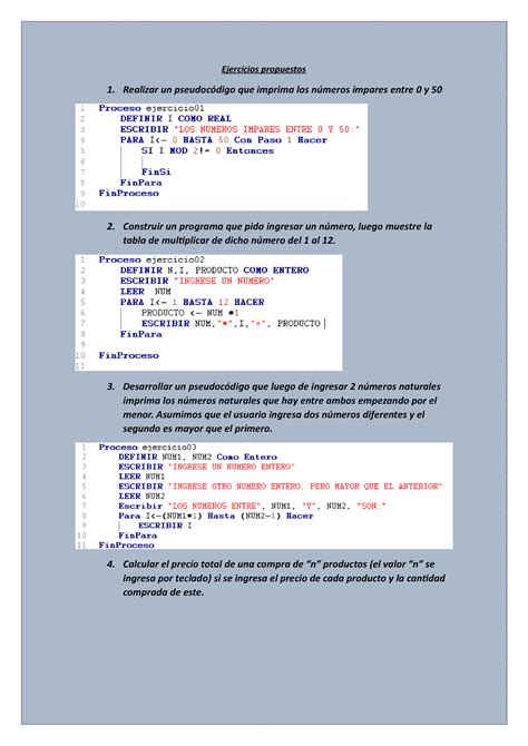 S12 S1 Resolver Ejercicios Ejercicios Propuestos Realizar Un Pseudocódigo Que Imprima Los