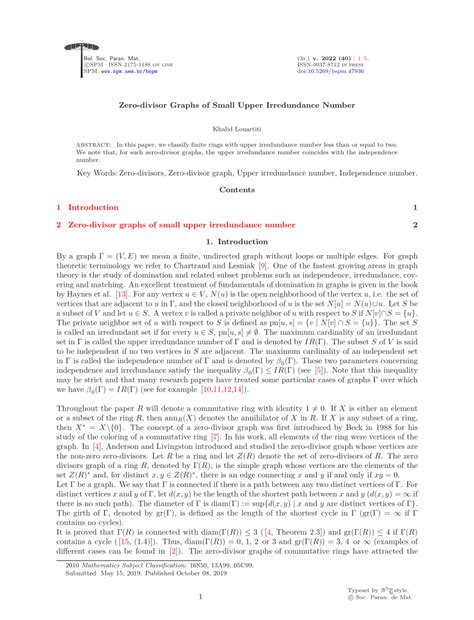 Pdf Zero Divisor Graphs Of Small Upper Irredundance Number