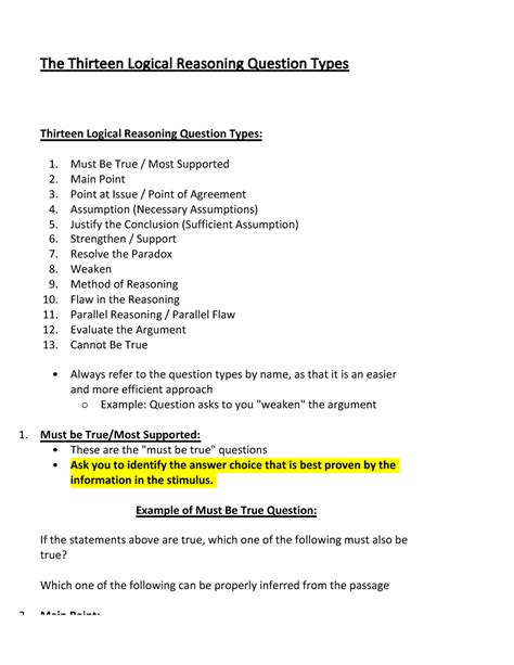 logical reasoning the thirteen logical reasoning question types