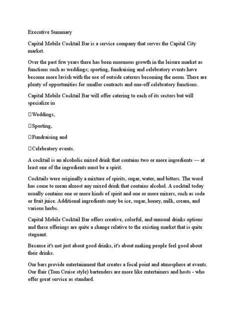 Mobile Bar Business Plan Pdf