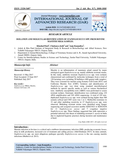 Pdf Isolation And Molecular Identification Of Staphylococcus Spp