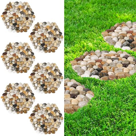 River Rock Stepping Stones Outdoor For Garden Walkway 10 Inch 6 Pcs