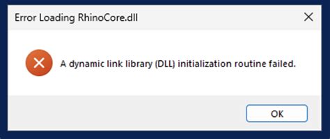 A Dynamic Link Library Dll Initialization Routine Failed Computerhino3d Mcneel Forum