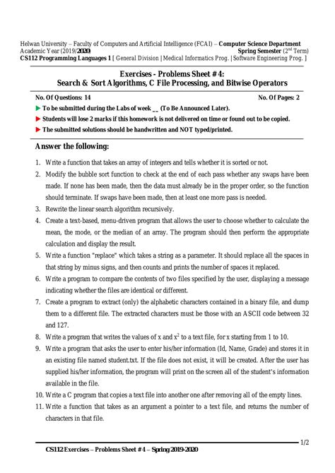 CS Exercises Problems Sheet Spring Pdf DocDroid