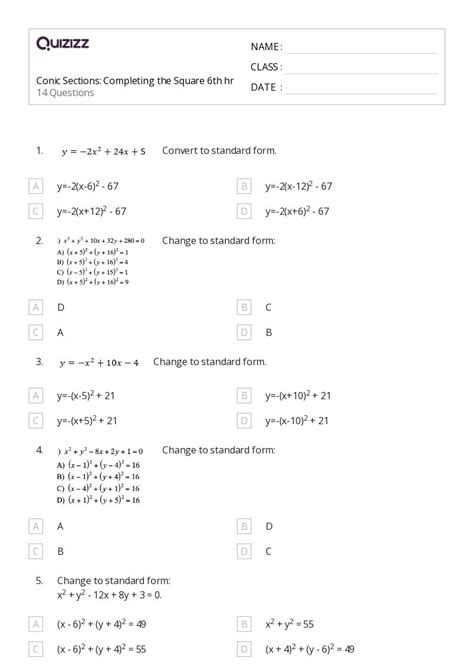 50 conic sections worksheets on quizizz free and printable