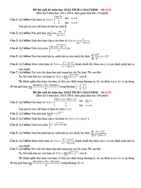 dhcn13 14 17 18 18 19 Đề thi cuối kì giải tích 1 no key pdf