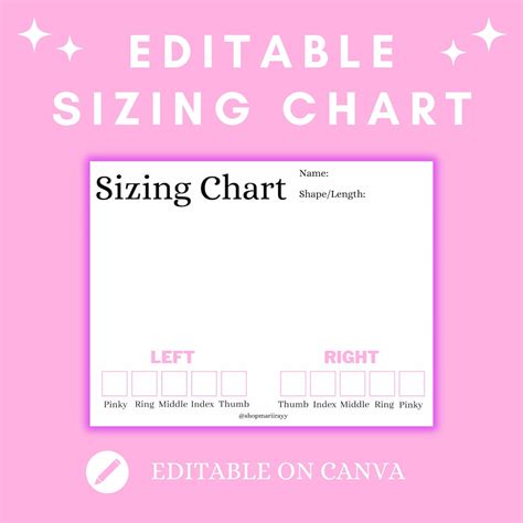 Editable Sizing Chart Template Press On Nail Sizing Kit Etsy