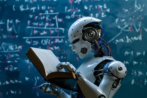 Robot Reading Book And Solving Math Data Analytics Concept Of Future