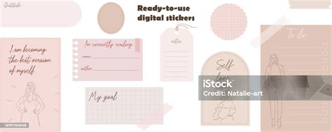 디지털 불렛저널링 또는 계획을 위한 디지털 메모지 및 스티커 디지털 플래너를 위한 디지털 스티커 손으로 그린 아름다운 어린 소녀들 미니멀한 스타일 벡터 아트 Bullet