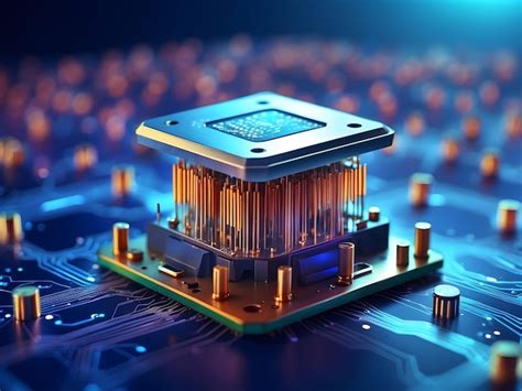 Premium Photo Futuristic Microchip Processor With Lights On The Blue Background Quantum