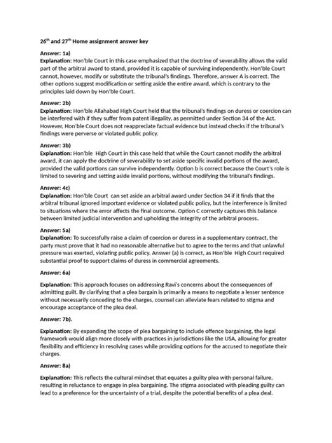 Home Assignment Answer Key Pdf Plea Bargain Plea