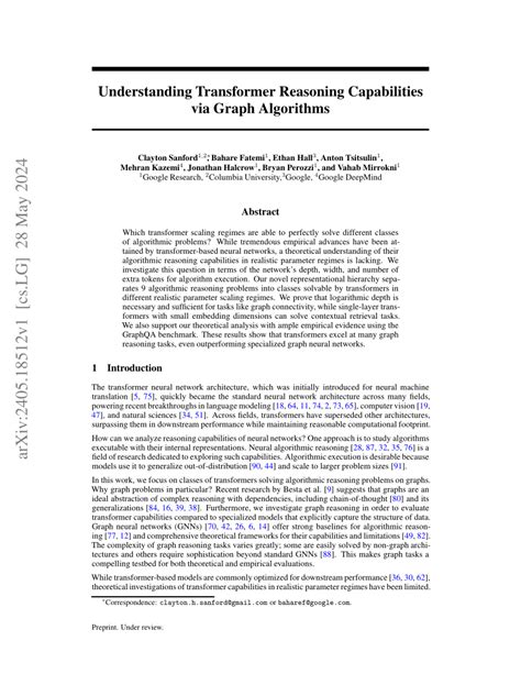 Pdf Understanding Transformer Reasoning Capabilities Via Graph Algorithms