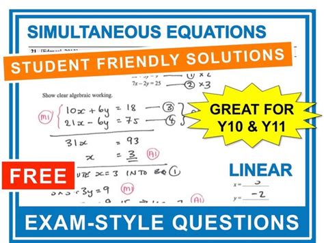 Gcse 9 1 Exam Question Practice Simultaneous Equations Teaching Resources